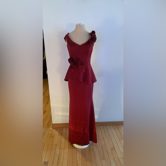 Tariq Ediz | Dresses | Tariq Ediz Burgundy Off The Shoulder Peplum ...